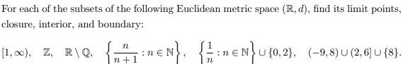 Solved For each of the subsets of the following Euclidean | Chegg.com