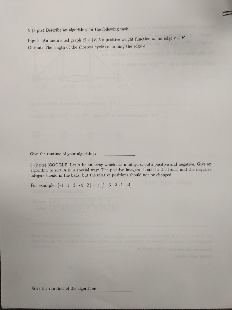 Solved 5 (3 pts) Describe an algorithm for the following | Chegg.com