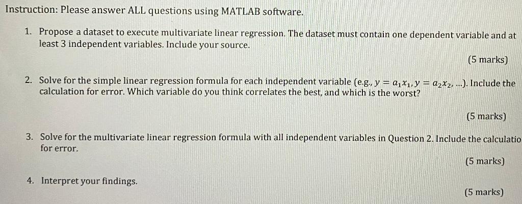 Instruction: Please answer ALL questions using MATLAB | Chegg.com