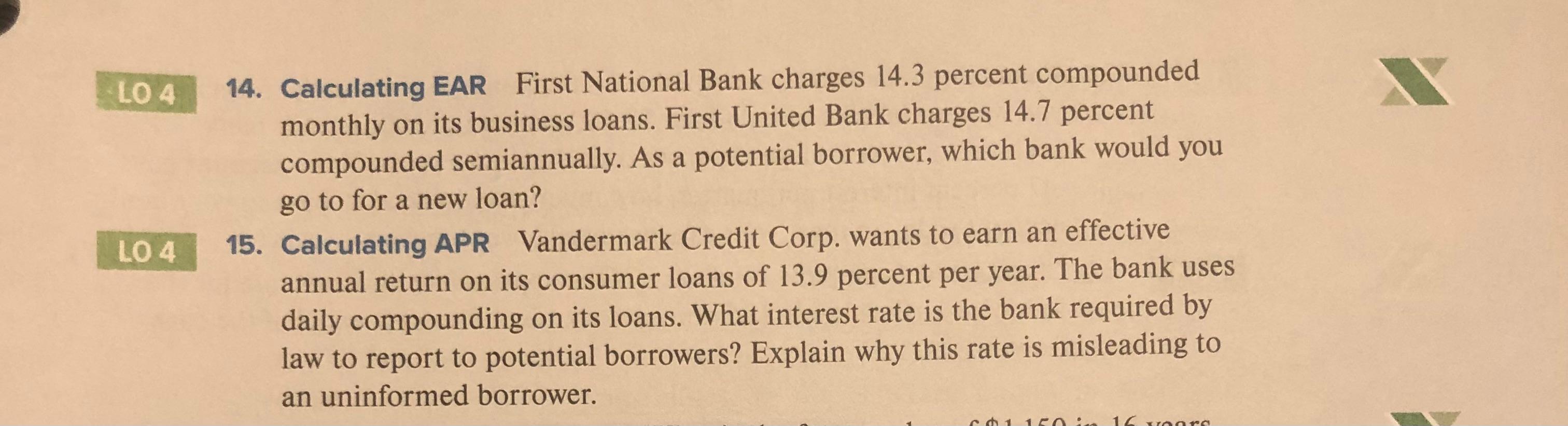 Solved 14. Calculating EAR First National Bank charges 14.3 | Chegg.com