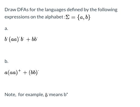 Solved Draw DFAs for the languages defined by the following | Chegg.com