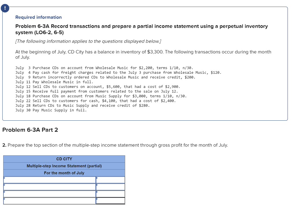 Solved Required information Problem 6-3A Record transactions | Chegg.com