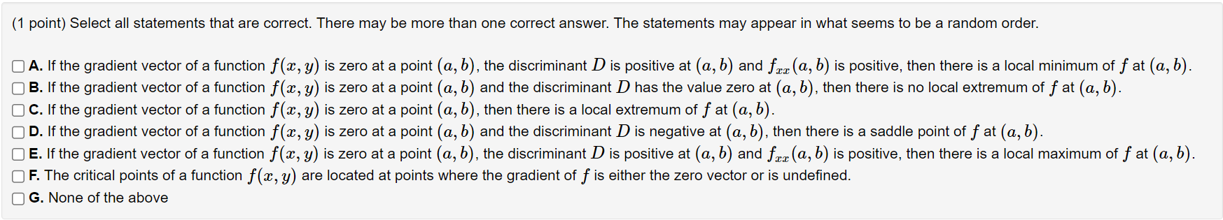 Solved (1 point) Select all statements that are correct. | Chegg.com