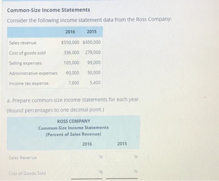 Solved Common-Size Income Statements Consider the following | Chegg.com
