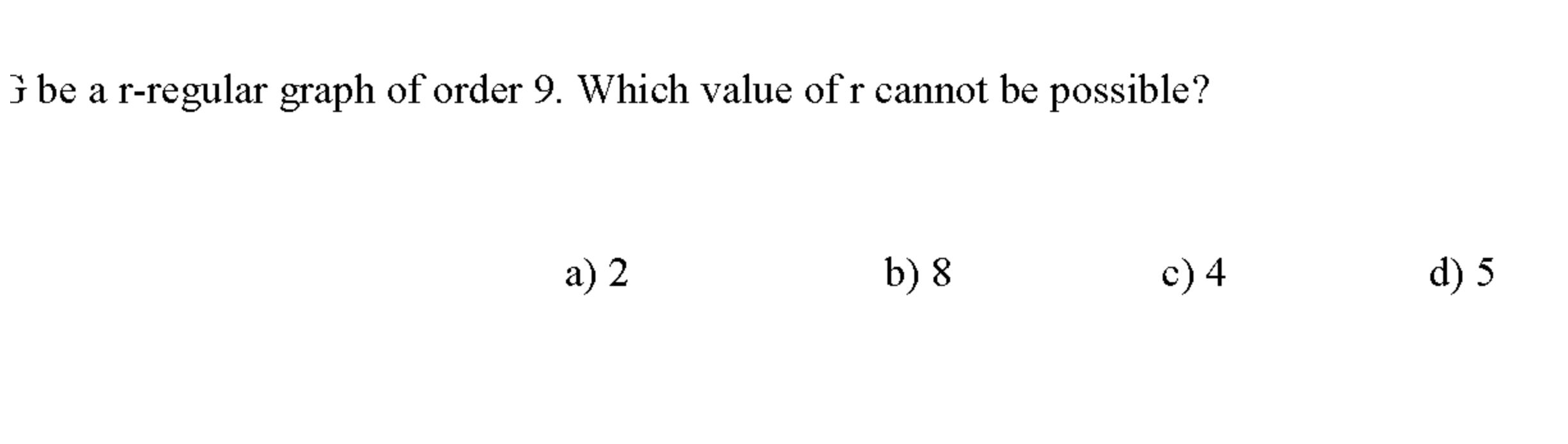 Solved 3 be a r-regular graph of order 9. Which value of r | Chegg.com