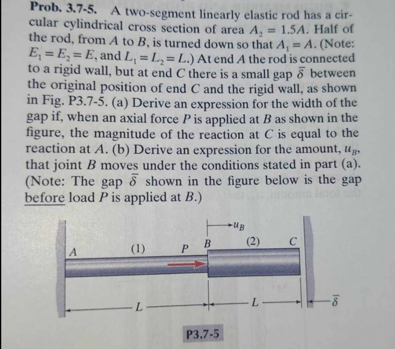 Solved Prob. 3.7-5. ﻿A two-segment linearly elastic rod has | Chegg.com