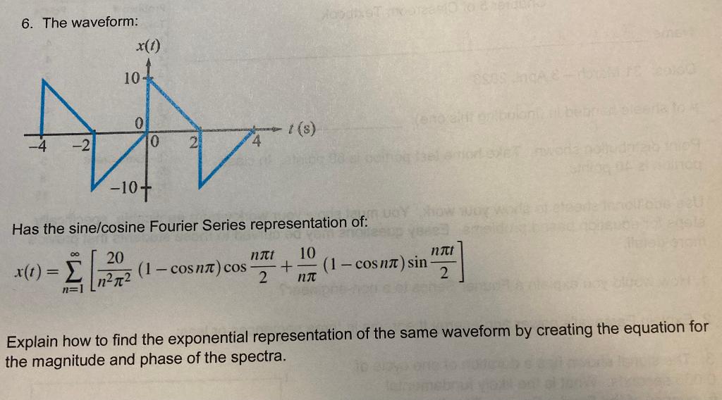 Solved 6. The waveform: Has the sine/cosine Fourier Series | Chegg.com