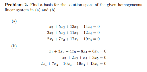 Solved Problem 2. Find a basis for the solution space of the | Chegg.com
