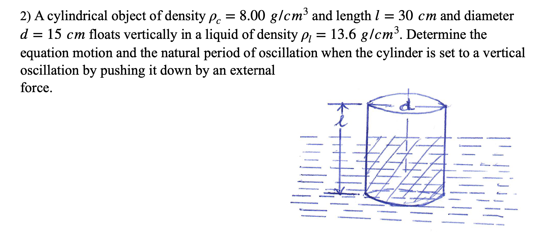 Solved A cylindrical object of density ρ! c = 8.00 g/cm3 and | Chegg.com