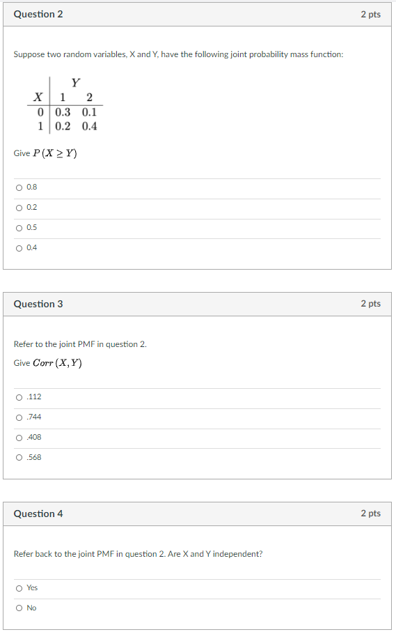 Solved Question 2 2 Pts Suppose Two Random Variables X And 5760