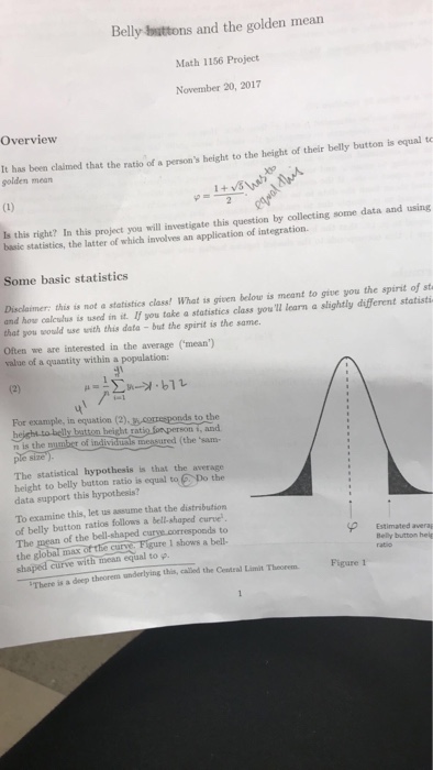 Belly buttons and the golden mean Math 1156 Project | Chegg.com