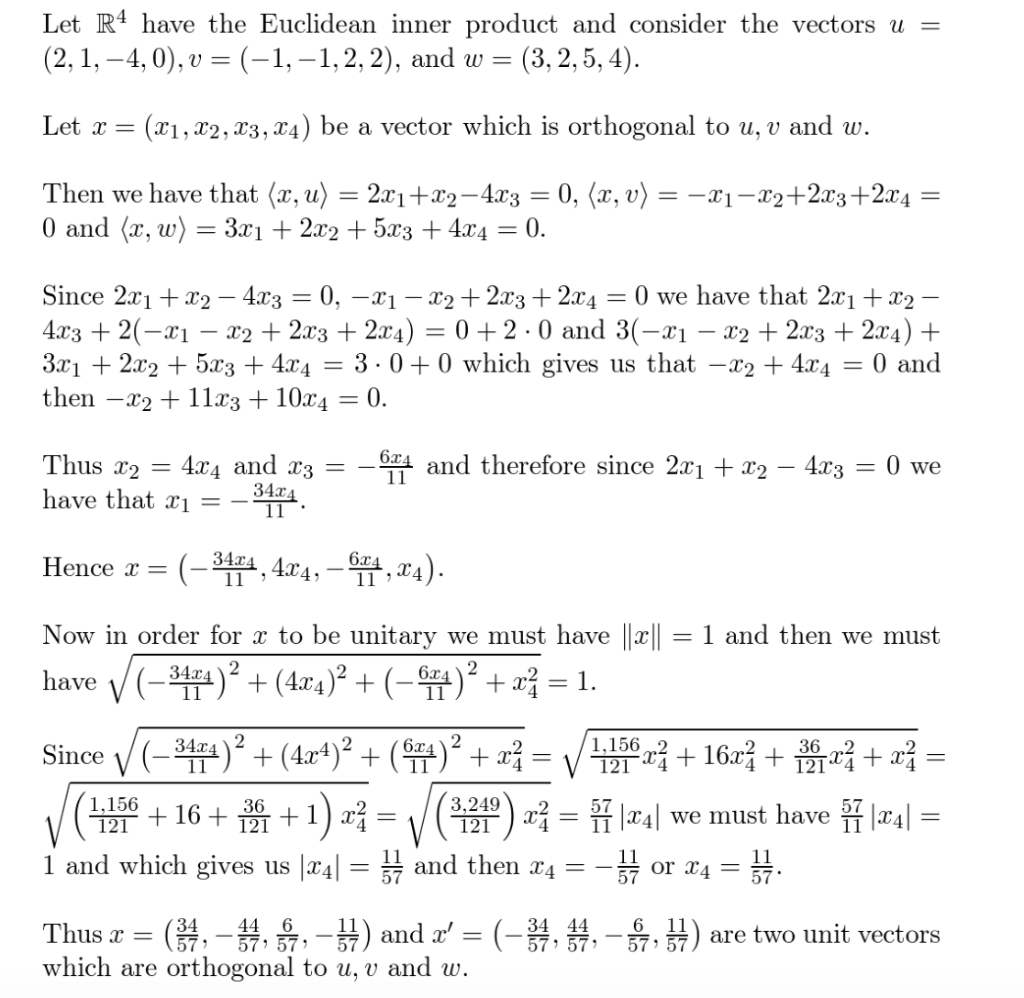 Solved Problem #7: Let R4 have the Euclidean inner product. | Chegg.com