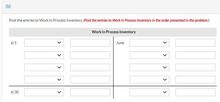 Solved (b) Post the entries to Work in Process Inventory. | Chegg.com