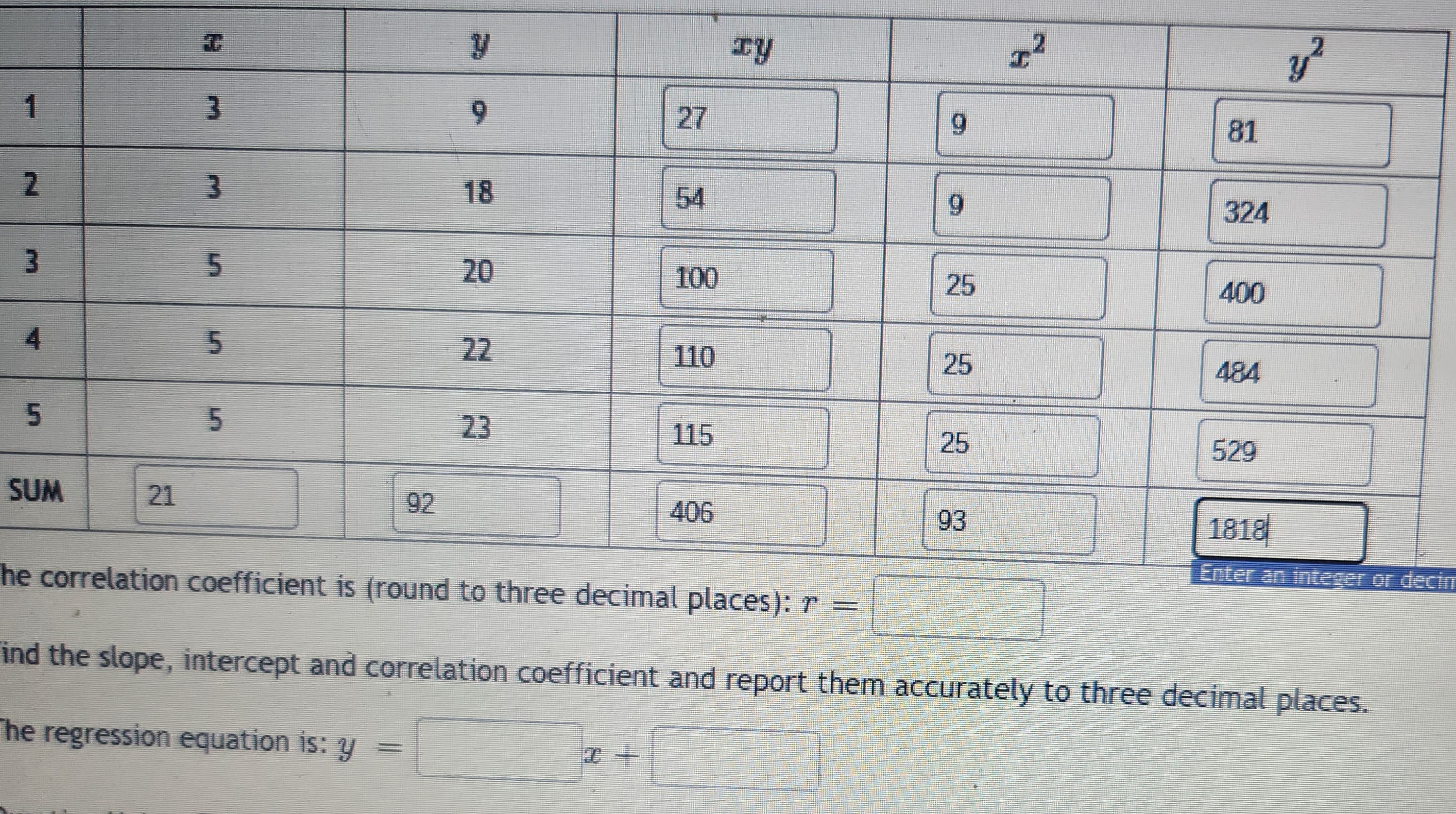Solved e correlation coefficient is (round to three decimal | Chegg.com
