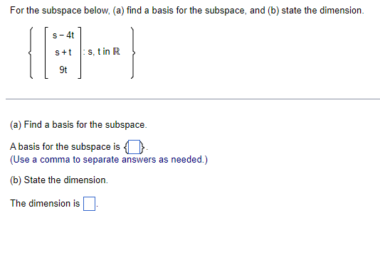 Solved For the subspace below, (a) ﻿find a basis for the | Chegg.com