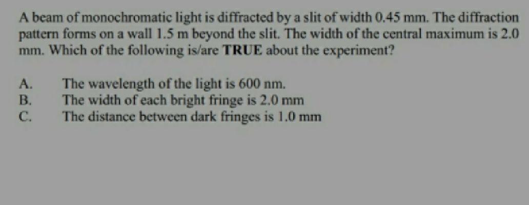 Solved A beam of monochromatic light is diffracted by a slit | Chegg.com