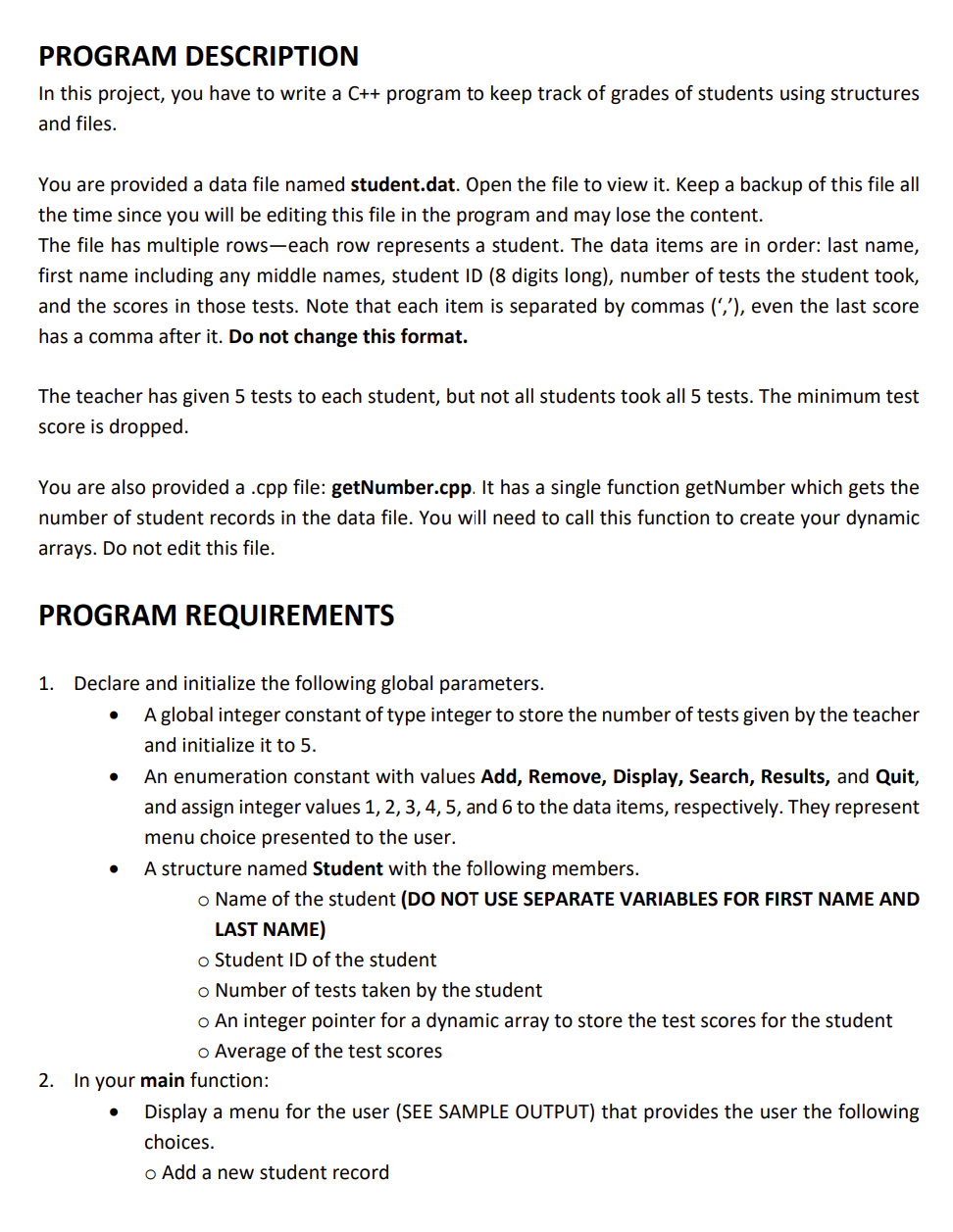 Solved PROGRAM DESCRIPTION In this project, you have to | Chegg.com