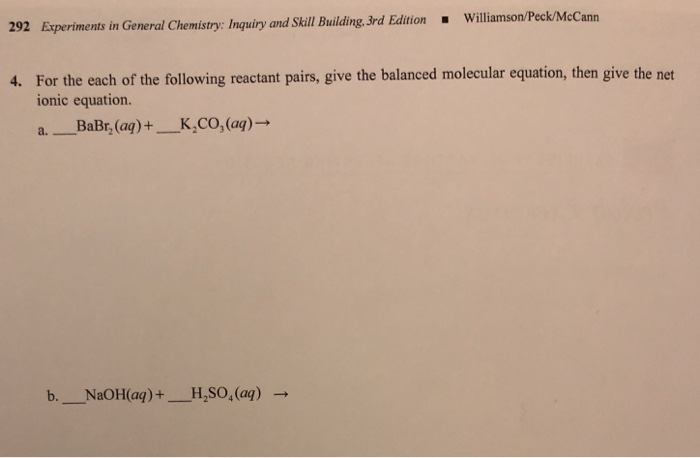 Solved Williamson/Peck/McCann 292 Experiments in General | Chegg.com
