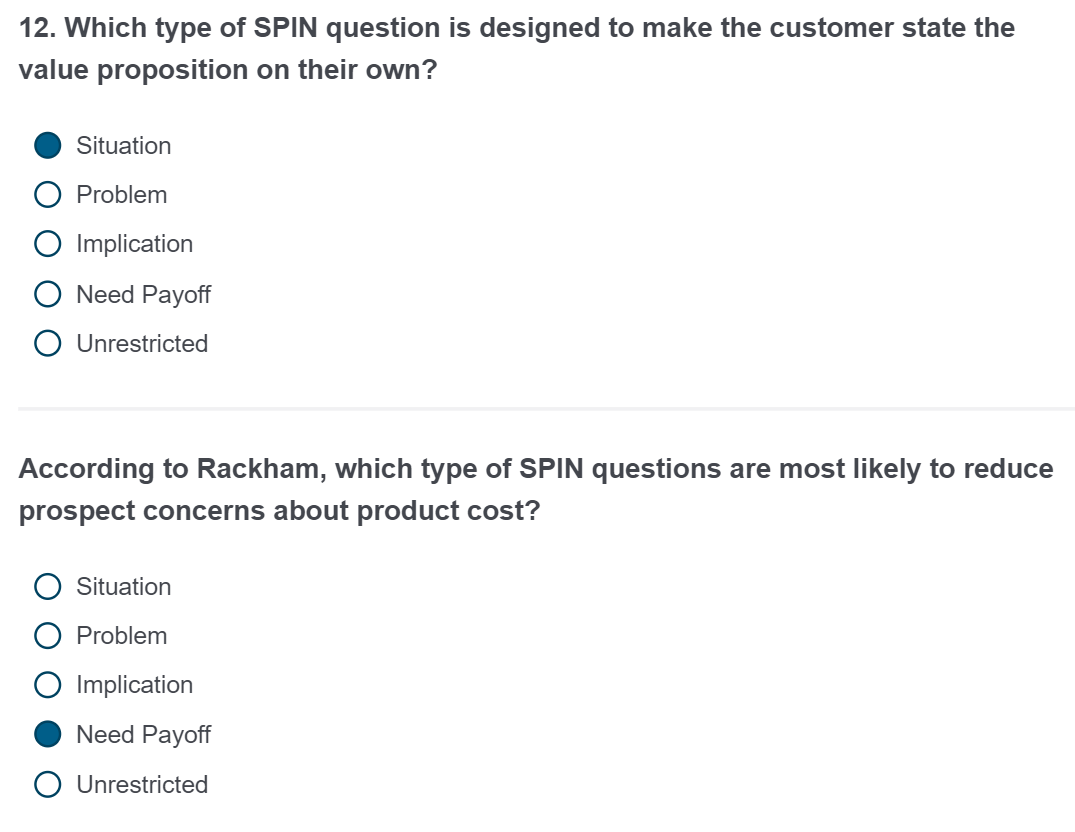 Solved 12. Which type of SPIN question is designed to make | Chegg.com