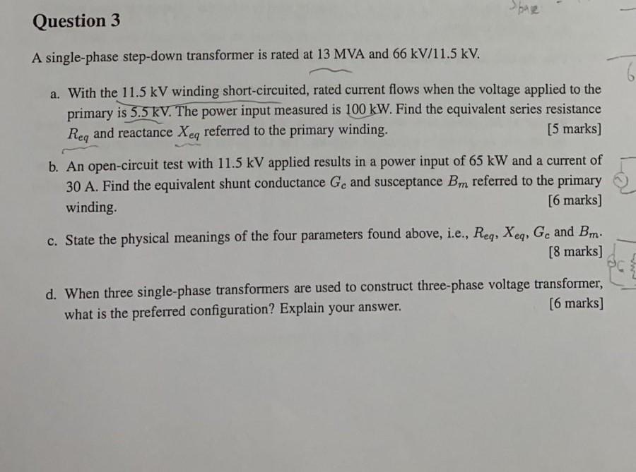 Solved A single-phase step-down transformer is rated at | Chegg.com