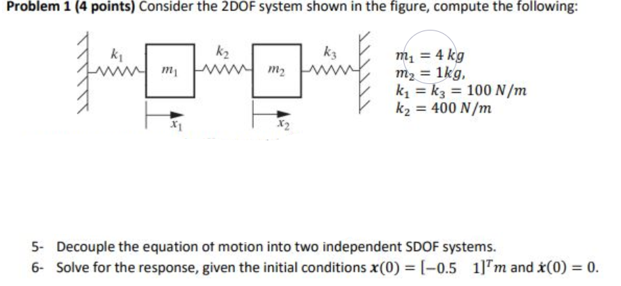 Solved Problem 1 (4 points) Consider the 2DOF system shown | Chegg.com