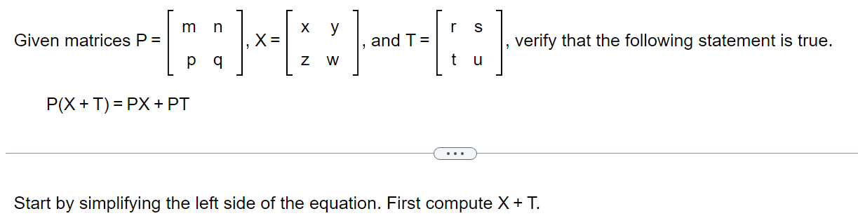 Solved Given matrices P=[mpnq],X=[xzyw], and T=[rtsu], | Chegg.com