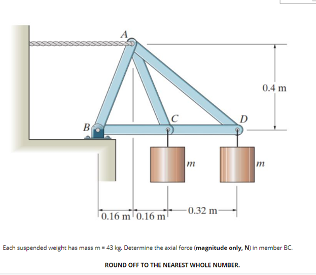 Solved Each suspended weight has mass m = 43 kg. Determine | Chegg.com