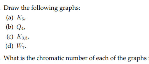 Solved Draw the following graphs: (a) K5, (b) Q4, (c) K3,3, | Chegg.com