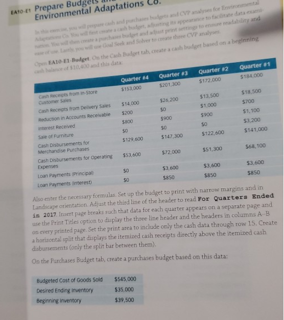 Solved A10-E1 Prepare Bud Environmental Adaptations | Chegg.com
