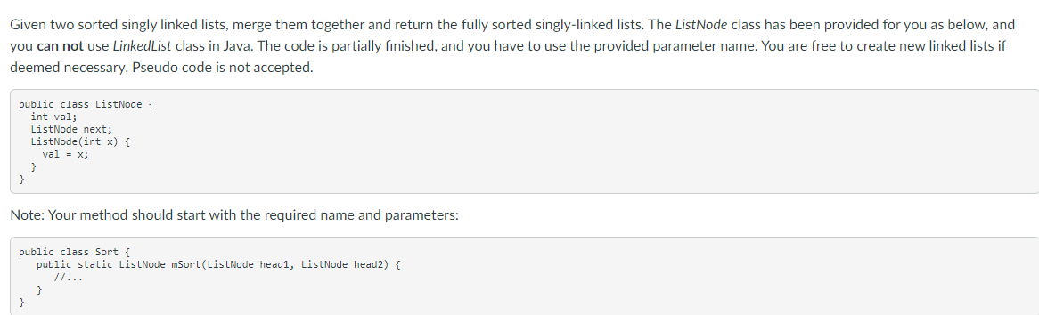Solved Given two sorted singly linked lists, merge them | Chegg.com