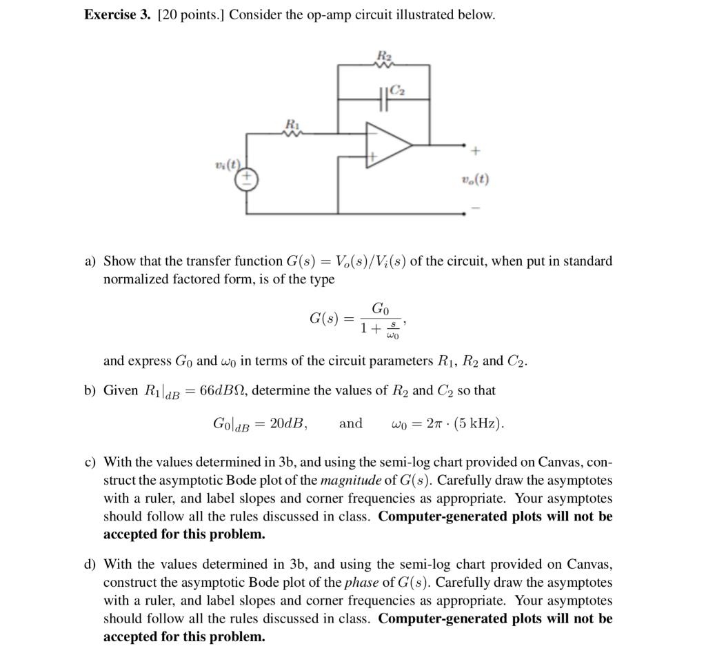 Solved Exercise 3. [20 points.] Consider the op-amp circuit | Chegg.com