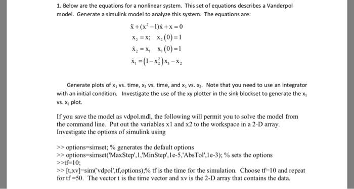 Solved 1. Below are the equations for a nonlinear system. | Chegg.com