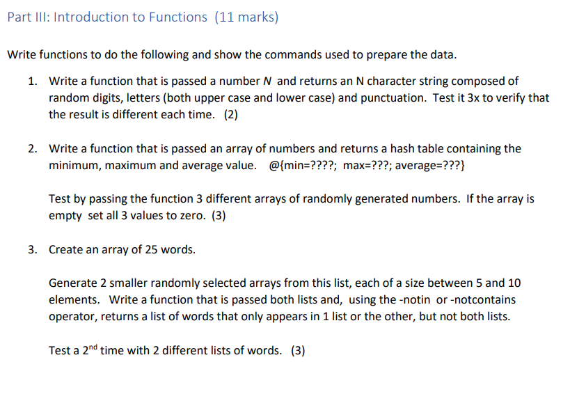 Solved Vrite functions to do the following and show the | Chegg.com