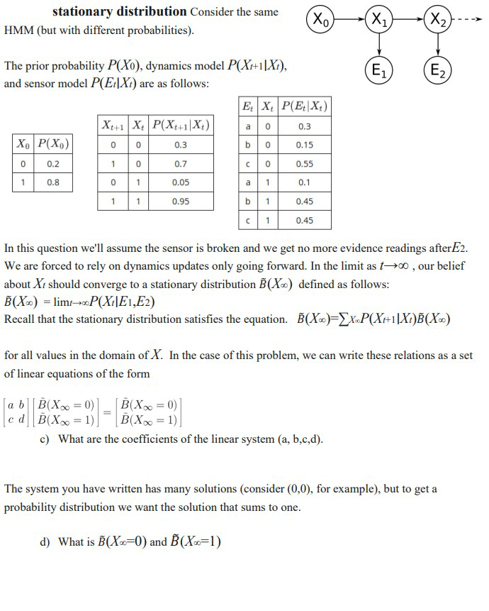 Solved Part 1) Consider the HMM shown below. The prior | Chegg.com