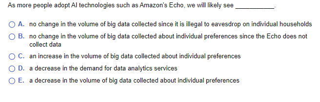 Solved As more people adopt Al technologies such as Amazon's | Chegg.com