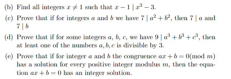 Solved (b) Find all integers x =1 such that x−1∣x3−3. (c) | Chegg.com