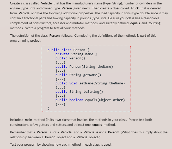 Solved Create A Class Called Vehicle That Has The 