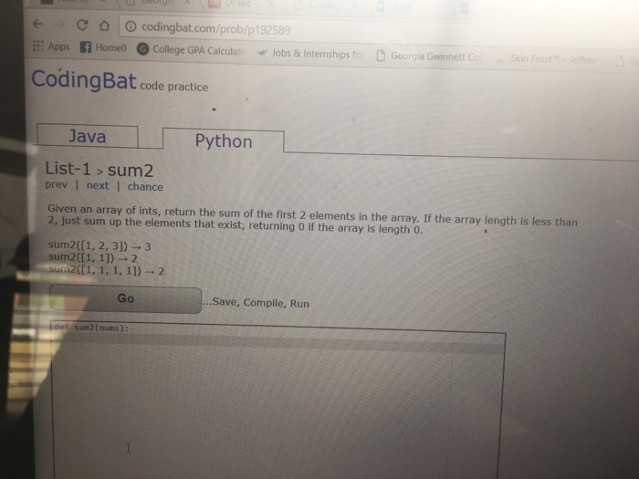 Solved Nike x Georgi e codingbat.com/prob/p113659 Apps Homeo | Chegg.com