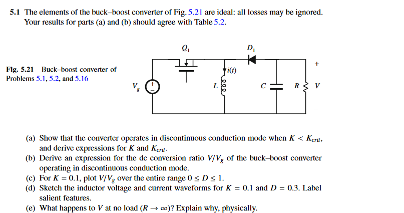 Solved 5.1 ﻿The elements of ﻿the buck-boost converter of | Chegg.com