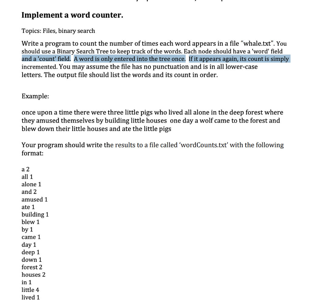 Solved Implement Word Counter Topics Files Binary Search