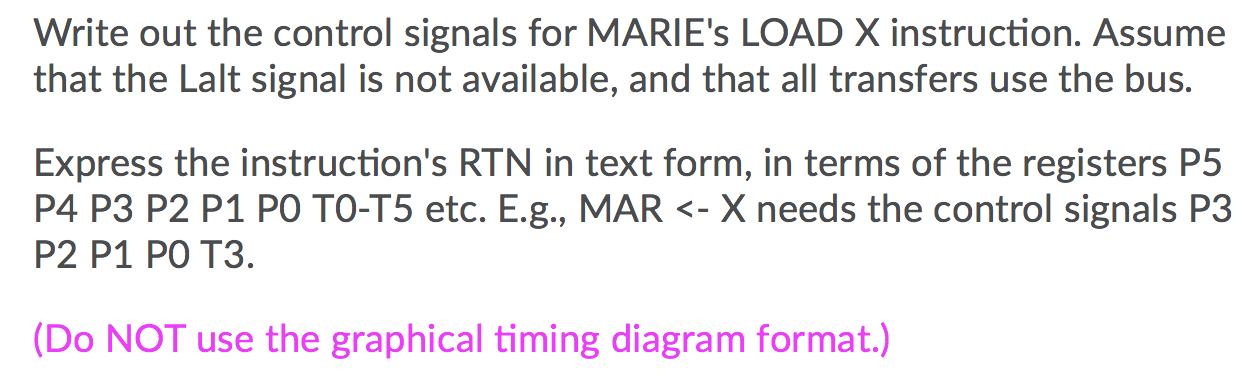Solved Write out the control signals for MARIE's LOAD X | Chegg.com