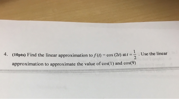Solved (10pts) Find the linear approximation tof()-cos (21) | Chegg.com