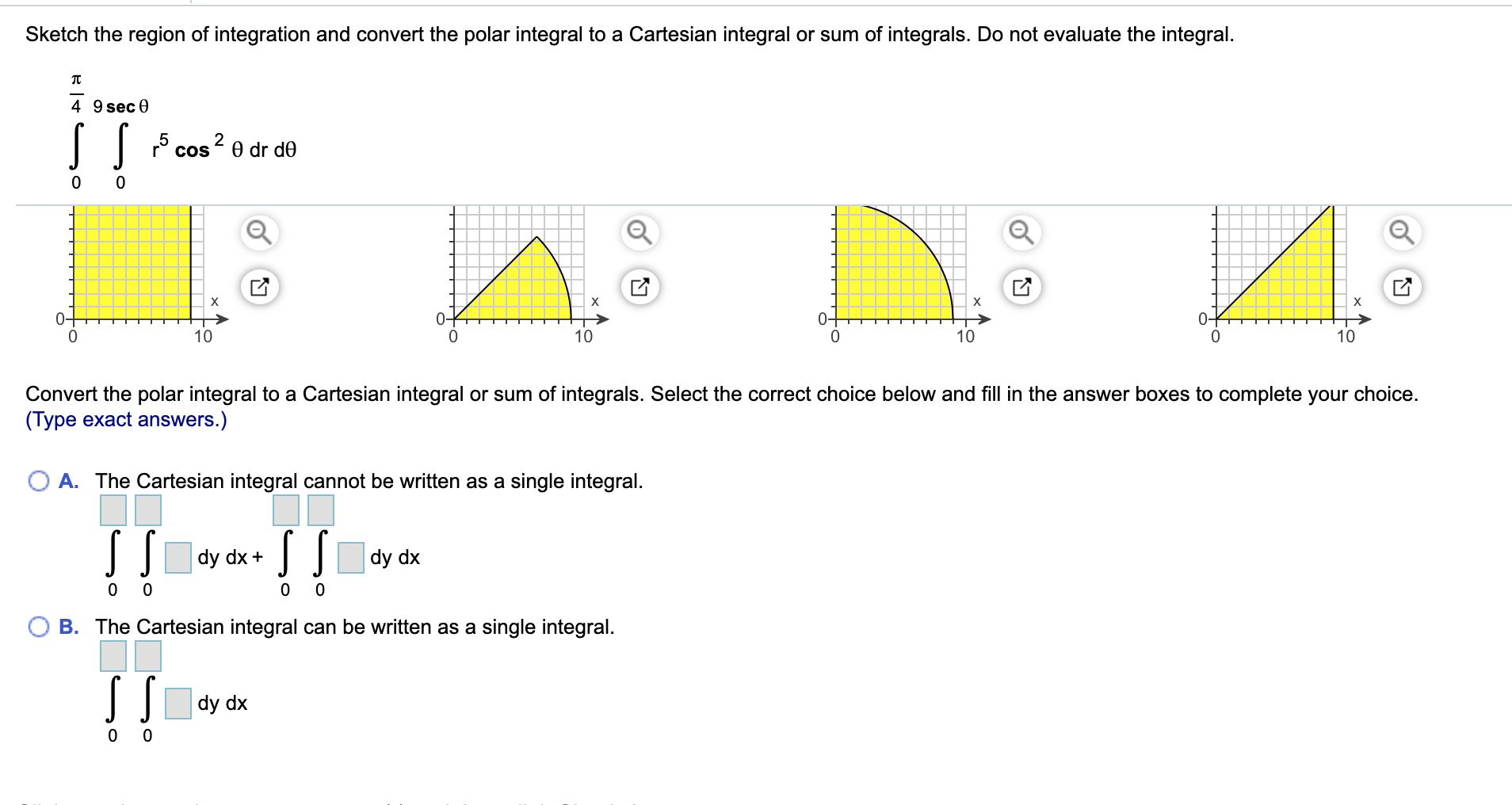 Solved Sketch the region of integration and convert the | Chegg.com