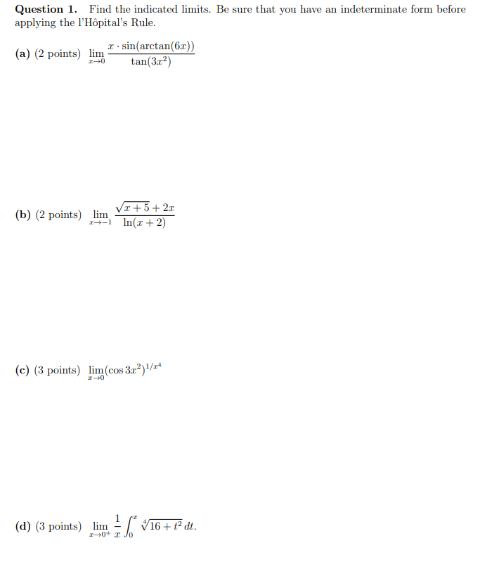 Solved Question 1. ﻿Find the indicated limits. Be ﻿sure that | Chegg.com