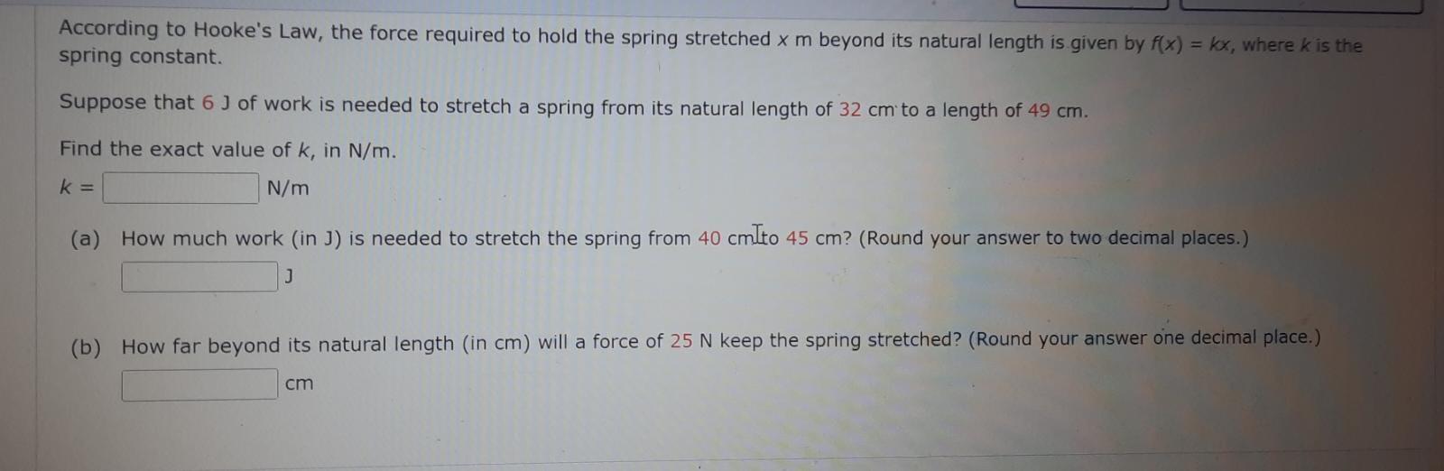 Solved According to Hooke's Law, the force required to hold | Chegg.com