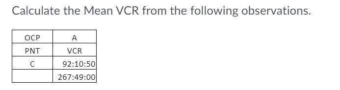 Solved Calculate the Mean VCR from the following | Chegg.com