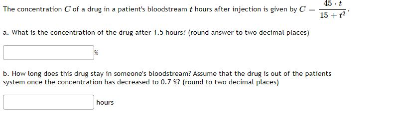 Solved The concentration C of a drug in a patient's | Chegg.com