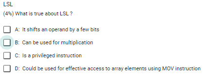 Solved LSL (4\%) What is true about LSL? A: It shifts an | Chegg.com