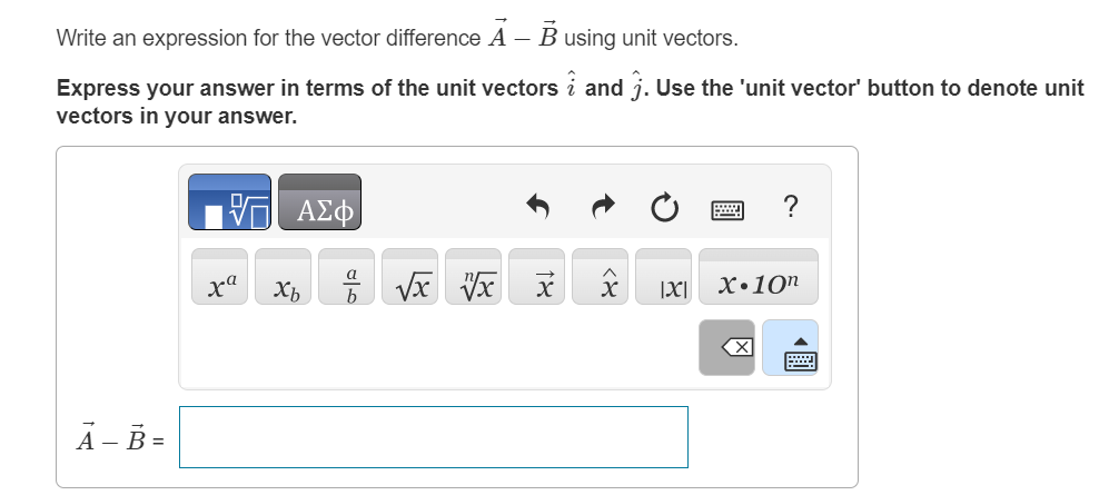 Solved Write an expression for the vector difference A−B | Chegg.com
