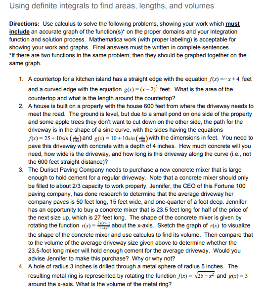 Solved Using definite integrals to find areas, lengths, and | Chegg.com